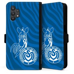 DeinDesign Galaxy A32 5G Handy Klapph&uuml;lle Handyh&uuml;lle aus Kunst Leder schwarz Flip Case Merchandise Msv Duisburg Zebra Sideflip mit langer Lasche