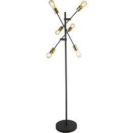 Searchlight Stehlampe "Armstrong 6Lt Floor Lamp - Black & Satin Brass Metal", schwarz (matt schwarz und satin, messing), 6, &Oslash; 54cm H: 150cm, 1 Stk., Leuchten, Stehlampe