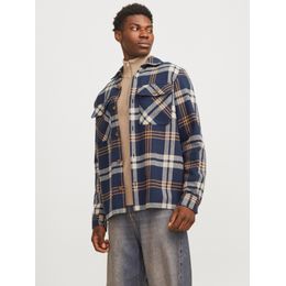Jack & Jones Langarmhemd JACK & JONES "JPRRAYMOND MELANGE CHECK LS OVERSHIRT SN", Herren, Gr. S, N-Gr, blau (night sky), Web, Obermaterial: 100% Baumwolle, gemustert, comfort fit normal, Hemden