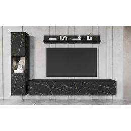 Wohnwand Inosign "PARIS, Vitrine Türanschlag links/rechts wechselbar", braun (san sebastian), B:220cm H:130cm T:33cm, Kastenmöbel-Sets, grifflose Design, stehend und hängend montierbar