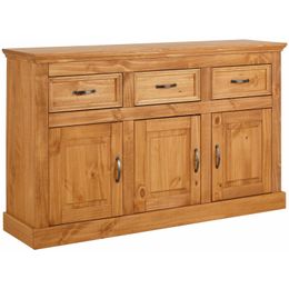 Sideboard Home Affaire "Selma", beige (natur gewachst), B:145cm H:87cm T:38cm, MDF, Massivholz, Sideboards, Kommode aus massivem Kiefernholz, Breite 145 cm