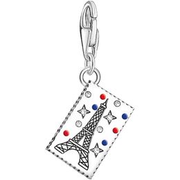 Thomas Sabo Charm-Einhänger »Eiffelturm Briefmarke« mit Zirkonia (synth.) silberfarben-rot-blau-weiß + weiß Charm-Anhänger Eiffelturm Briefmarke