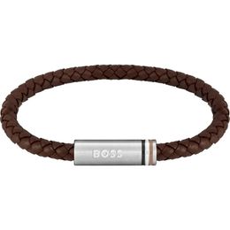 BOSS Lederarmband »ARES SINGLE« mit Emaille edelstahlfarben-braun-weiß-schwarz 20 cm BOSS Schmuck - Herrenarmschmuck