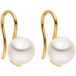 PURELEI Paar Ohrhaken »Schmuck Geschenk Pure Pearl Ohrringe« mit Muschelperle gelbgoldfarben-weiß 8 mm Ohrringe mit Perlen