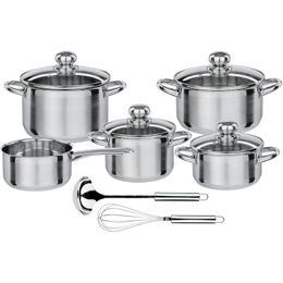 GSW Topf-Set »Silver Star« Set, Bratentopf Ø 16/20 cm, Fleischtopf Ø 16/20 cm, Stielkasserolle Ø 16 cm, 11 Stk. tlg. Edelstahl silberfarben