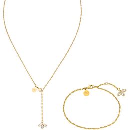 PURELEI Schmuckset »Schmuck Edelstahl Kette und Fußkette Mahina Club Lotus« (Set, 2 Stk. tlg.) mit Zirkonia (synth.) gelbgoldfarben-kristallweiß +...