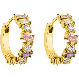 PURELEI Paar Creolen »Schmuck Geschenk Fancy Ohrringe« mit Zirkonia (synth.) gelbgoldfarben-rosa-weiß-gelb-lila + rosa-weiß-gelb-lila 17 mm Die...