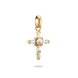 Thomas Sabo Charm Kreuz »Charm Vintage-Kreuz vergoldet - Connect« mit Zirkonia (synth.) - mit Süßwasserzuchtperle gelbgoldfarben-kristallweiß-weiß...
