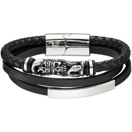 Bruno Banani Lederarmband »Schmuck« edelstahlfarben-schwarz 21 cm Trendiger Armschmuck mit Leder