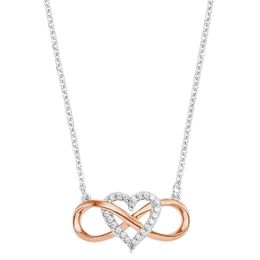 Amor Kette mit Anhänger »Infinity Unendlichkeitsschleife mit Herz« mit Zirkonia (synth.) silberfarben-roségoldfarben-weiß Trendiger Halsschmuck mit...