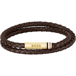 BOSS Lederarmband »ARES« gelbgoldfarben-braun M BOSS Schmuck - Herrenarmband