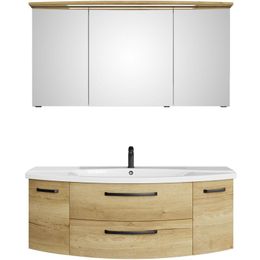 SAPHIR Badmöbel-Set »Serie 4010 2-teilig Keramik-Waschtisch mit LED-Spiegelschrank« Set Halifax Eiche quer Nachbildung