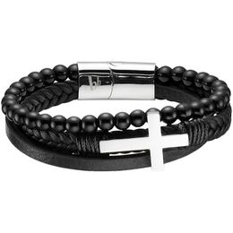 Bruno Banani Lederarmband »Schmuck« mit Achat edelstahlfarben-schwarz + schwarz 21 cm Trendiger Armschmuck mit Leder