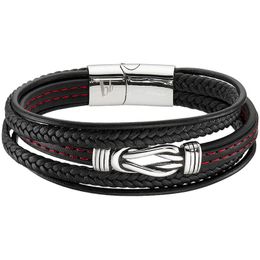 Bruno Banani Lederarmband »Schmuck« edelstahlfarben-schwarz-rot 21 cm Trendiger Armschmuck mit Leder