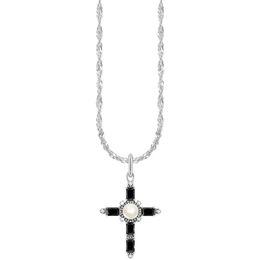 Thomas Sabo Kette mit Anhänger »Cross Romance« mit Zirkonia (synth.) - mit Süßwasserzuchtperle silberfarben-weiß-schwarz 45 Kette mit Kreuzanhänger...