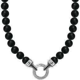 Thomas Sabo Kette ohne Anhänger »Bead Necklace Obsidian, Beadskette« mit Zirkonia (synth.), Obsidian silberfarben-schwarz 60 Bead Necklace Obsidian