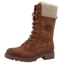 Winterstiefel Tom Tailor, Damen, Gr. 42, braun (cognac used), Filz, Lederimitat, used, Schuhe, Schnürstiefel mit TEX-Membrane