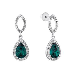 Amor Paar Ohrh&auml;nger &raquo;Tropfen&laquo; mit Glasstein silberfarben-kristallwei&szlig;-gr&uuml;n + kristallwei&szlig;-gr&uuml;n Classy Damen Ohrstecker von GlAmor by Amor