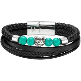 Bruno Banani Lederarmband »Schmuck« mit Malachit edelstahlfarben-schwarz-grün + grün 21 cm Trendiger Armschmuck mit Leder