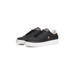 Plateausneaker Tommy Hilfiger "ESSENTIAL ELEVATED COURT SNEAKER", Damen, Gr. 39, schwarz-wei&szlig; (schwarz, wei&szlig;), Leder, Schuhe Plateausneaker, Freizeitschuh, Halbschuh, Schn&uuml;rer mit Ziern&auml;hten und Kontrastbesatz