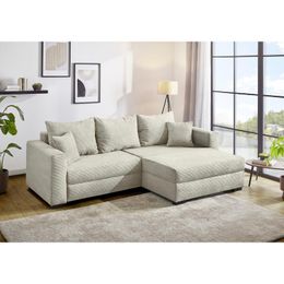Jockenhöfer JOCKENHÖFER GRUPPE Ecksofa »Elmau XL L-Form, B: 261cm« mit Bettfunktion, Bettkasten & 2 Zierkissen beige-grau