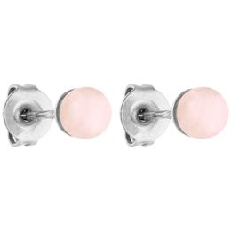 PURELEI Paar Ohrstecker »Schmuck Geschenk Rose Quartz Ohrringe« mit Rosenquarz edelstahlfarben-rosa + rosa 4,3 mm Ohrringe mit einer Perle aus...