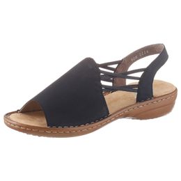 Sandale Rieker, Damen, Gr. 36, blau (nachtblau), Nubuklederimitat, unifarben, Schuhe Damenschuh Riemchensandale Sandale Sommerschuh, Sommerschuh, Sandalette, Keilabsatz, mit Gummizugb&auml;ndern