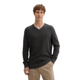 Tom Tailor Strickpullover mit V-Ausschnitt black grey melange L L Herren Pullover von Tom Tailor