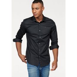 Langarmhemd Tommy Jeans "Sabim Stretch Hemd Shirt", Herren, Gr. S, N-Gr, schwarz (tommy schwarz), Web, Obermaterial: 97% Baumwolle, 3% Elasthan, unifarben, schmal normal, Rundhals, eingesetzt 2-Knopf-Manschette mit Schlitz, Hemden, Stretch Hemd, Premium, Slim Fit, mit Elasthan