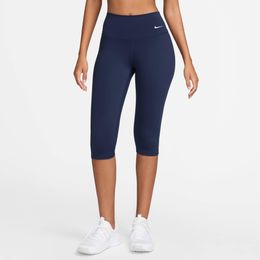 Nike Damen Trainingstights "W NK DF ONE HR CAPRI TIGHT WT"midnight navy, wei&szlig;, Gr. XL, Obermaterial: 80% Polyester, 20% Elasthan, Hosen