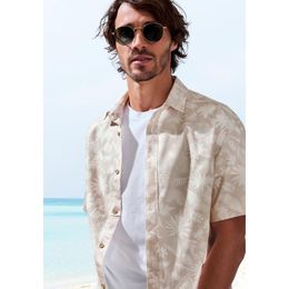 Beach Time Beachtime Damen Hawaiihemd &raquo;Regular fit&laquo;, Kurzarm, Freizeithemd mit Palmenprint, reine Baumwolle beige S (37/38), N-Gr