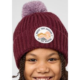 Bommelmütze Jack Wolfskin "POMPOM BADGE BEANIE K", Jungen, Gr. S, lila (boysenberry), Hauptmaterial: 100% Acrylic; Kontrast: 100% Acrylic; Futter: 100% Polyester, Mützen