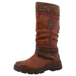 Winterstiefel Mustang Shoes "Tabitha", Damen, Gr. 37, Normalschaft, cognac, Lederimitat, Textil, used, Schuhe, Stiefel mit Zierriemchen und Blockabsatz