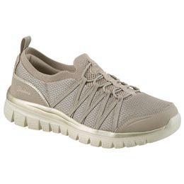 Slip-On Sneaker Skechers "GRACEFUL-PURECRUSH", Damen, Gr. 40, grau (taupe, goldfarben), Lederimitat, Textil, Schuhe, Freizeitschuh mit elastischem Einstieg, Topseller