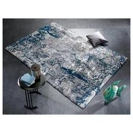 Teppich OCI DIE TEPPICHMARKE "JUWEL LIRAY", grau (grau, petrol), B:200cm H:20mm L:200cm, Polyester, Polypropylen, Teppiche, Teppich, Kurzflor, Wohnzimmer, Marmor Optik, Hoch Tief Effekt