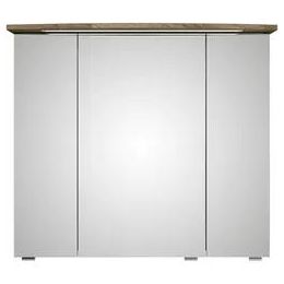 Badezimmerspiegelschrank SAPHIR "Serie 4010 Badezimmer-Spiegelschrank inkl. LED-Beleuchtung im Kranz", braun (eiche ribbeck quer nachbildung), B:82cm H:71,9cm T:26,5cm, Schr&auml;nke, Badschrank 82 cm breit, 3 T&uuml;ren, 6 Glas-Einlegeb&ouml;den, inkl T&uuml;rd&auml;mpfer