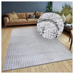 Designteppich ELLE DECORATION "Cosy Panglao, auch als Rundteppich erh&auml;ltlich", grau (hellgrau), B:160cm H:14mm L:235cm, Polyester, Polypropylen (PP), Teppiche, uni Kurzflor, Hoch Tief Struktur, modern, Skandi, Boho, Wohnzimmer