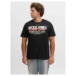 Jack & Jones PlusSize T-Shirt "JJELOGO TEE SS ONECK 2 COL AW25 NOOS PLS", Herren, Gr. 5XL, schwarz, Jersey, Obermaterial: 100% Baumwolle, JACK & JONES PLUSSIZE, bedruckt, regular fit h&uuml;ftlang, Rundhals, Shirts T-Shirt