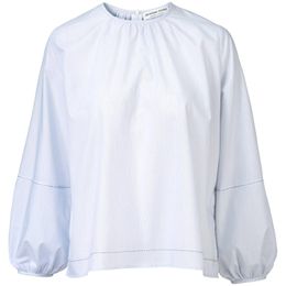 Christiane Strobel Damen-Oversizebluse feingestreift L Weiß-Blau