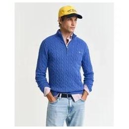 Gant f&uuml;r Herren. 8050603 Cable Half Zip Pullover blau (3XL), L&auml;ssig, Baumwolle, Langarm