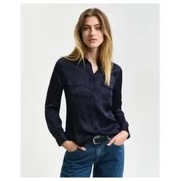 Gant f&uuml;r Damen. 4300391 Regular Fit Hemd mit Tasche in Navy (42), L&auml;ssig, Viskose, Langarm, Marine