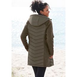 Vivance Steppjacke mit Kapuze mit Strickfleece-Ärmeln khaki 34 34 Steppmantel mit kuschligem Strickfleece an den Ärmeln