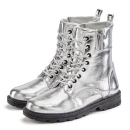 Lascana Stiefelette im angesagten Metallic-Look, Stiefel, Boots VEGAN silberfarben 42 42 Im angesagten Metallic-Look