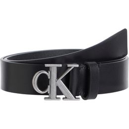Calvin Klein Jeans Ledergürtel »MONOGRAM PLAQUE BUCKLE 35MM« im schlichten Design Black/Antique Silver