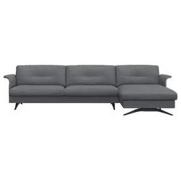 Ecksofa FLEXLUX "Glow, super bequem durch hochwertigem Sitzaufbau mit Federkern, L-Form", blau (navy blau), B:305cm H:81cm T:158cm, 62% Polyester/17%Baumwolle/14%Viscose/7%Leinen, Sofas, Ecksofa, Modernes skandinavisches Design