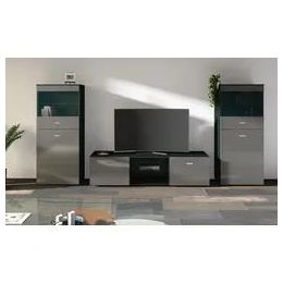 borchardt M&ouml;bel Wohnwand BORCHARDT M&Ouml;BEL "Scala, Mediawand 3-teilig mit 2 Vitrinen und Lowboard", schwarz (schwarz matt, graphit hochglanz), Mit Griffen, Kastenm&ouml;bel-Sets, Wohnwand, Mit Griffen oder Push-to-open-Systemen, Fronten matt oder gl&auml;nzend