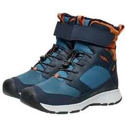 Winterstiefel Keen "SKUA WINTER WP", Kinder, Gr. 35, blau (sky captain, gold flame), Leder, Synthetik, Schuhe Winterstiefel, Snowboots, Winterboots, Winterschuhe, wasserdicht