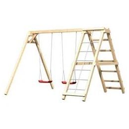 Doppelschaukel Konifera "Felix", beige (natur, rot), Schaukeln, KinderB:308cm H:213cm T:264cm, Holzwerkstoff, BxTxH: 308x264x213 cm, B:308cm H:213cm T:264cm