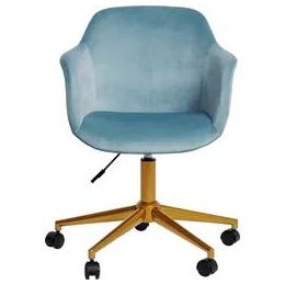 Schreibtischstuhl Jahnke "SHELL WORX", blau (hellblau, gold, goldfarben, hellblau), B:56,5cm H:87cm T:59cm, Polyester, St&uuml;hle, B&uuml;ro-/ Schreibtischstuhl, h&ouml;henverstellbar, Samt, Gestell in Gold-Look