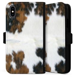 DeinDesign iPhone X Handy Klapph&uuml;lle Handyh&uuml;lle aus Kunst Leder schwarz Flip Case Cow Fur Cow Skin Sideflip mit langer Lasche